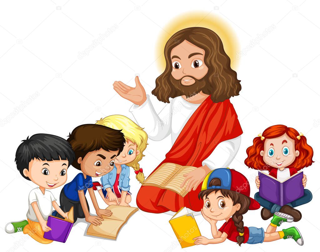 Jesús predicando a un grupo de niños ilustración de personajes de ...