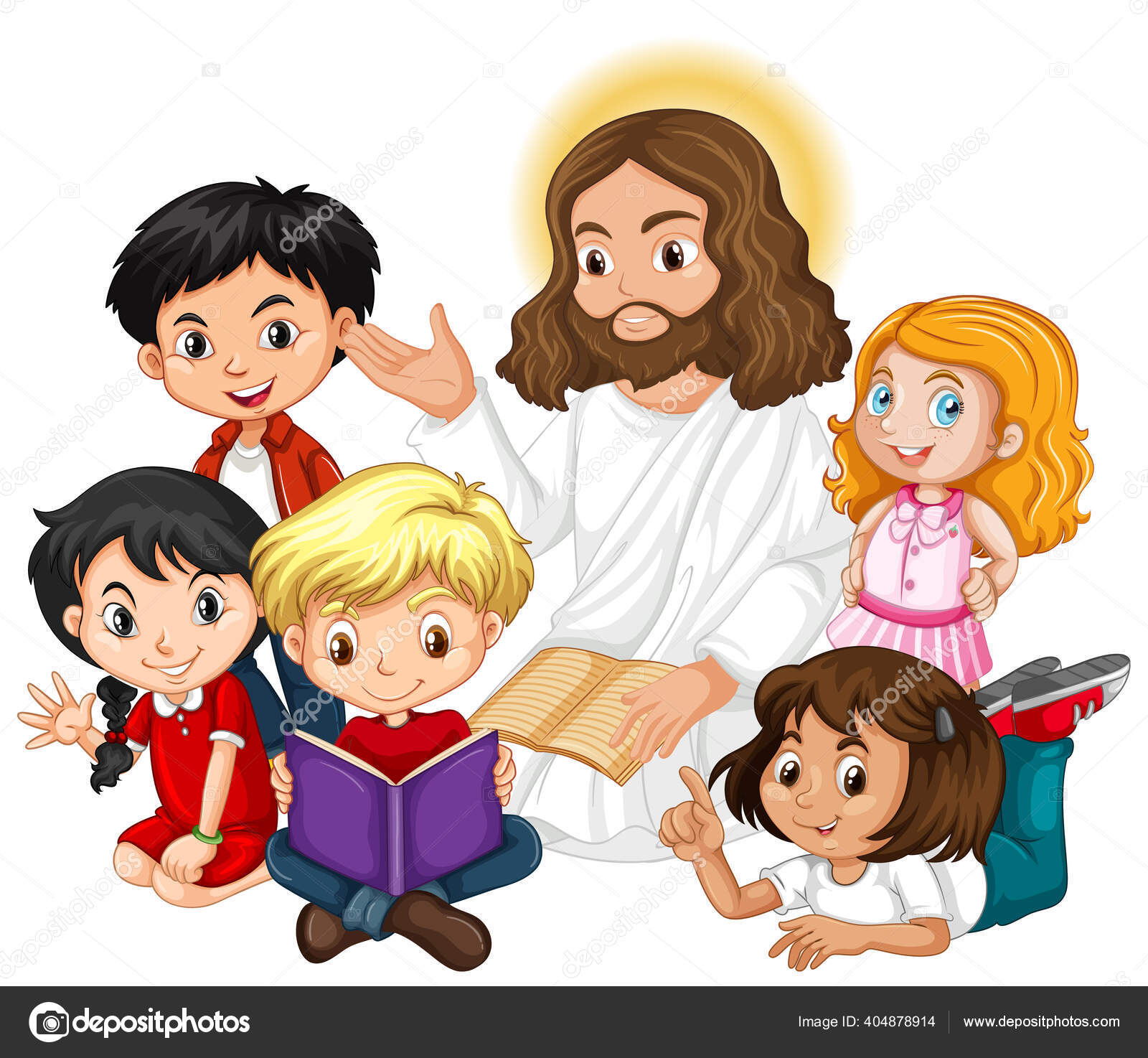 Jesus Preaching Children Group Cartoon Character Illustration Stock ...