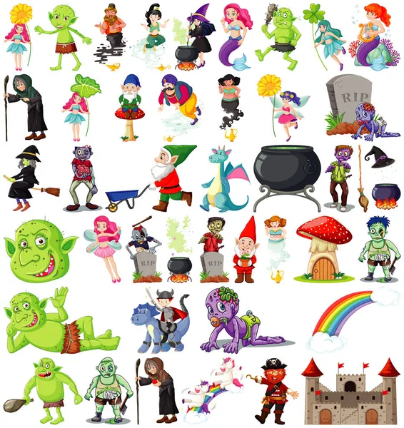 Set Fantasy Cartoon Characters Fantasy Theme Isolated White Background ...