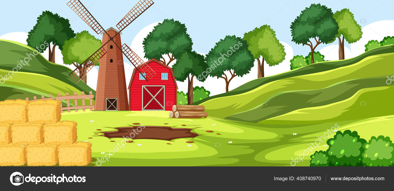 Empty Background Nature Farm Scenery Illustration Stock Vector by ...