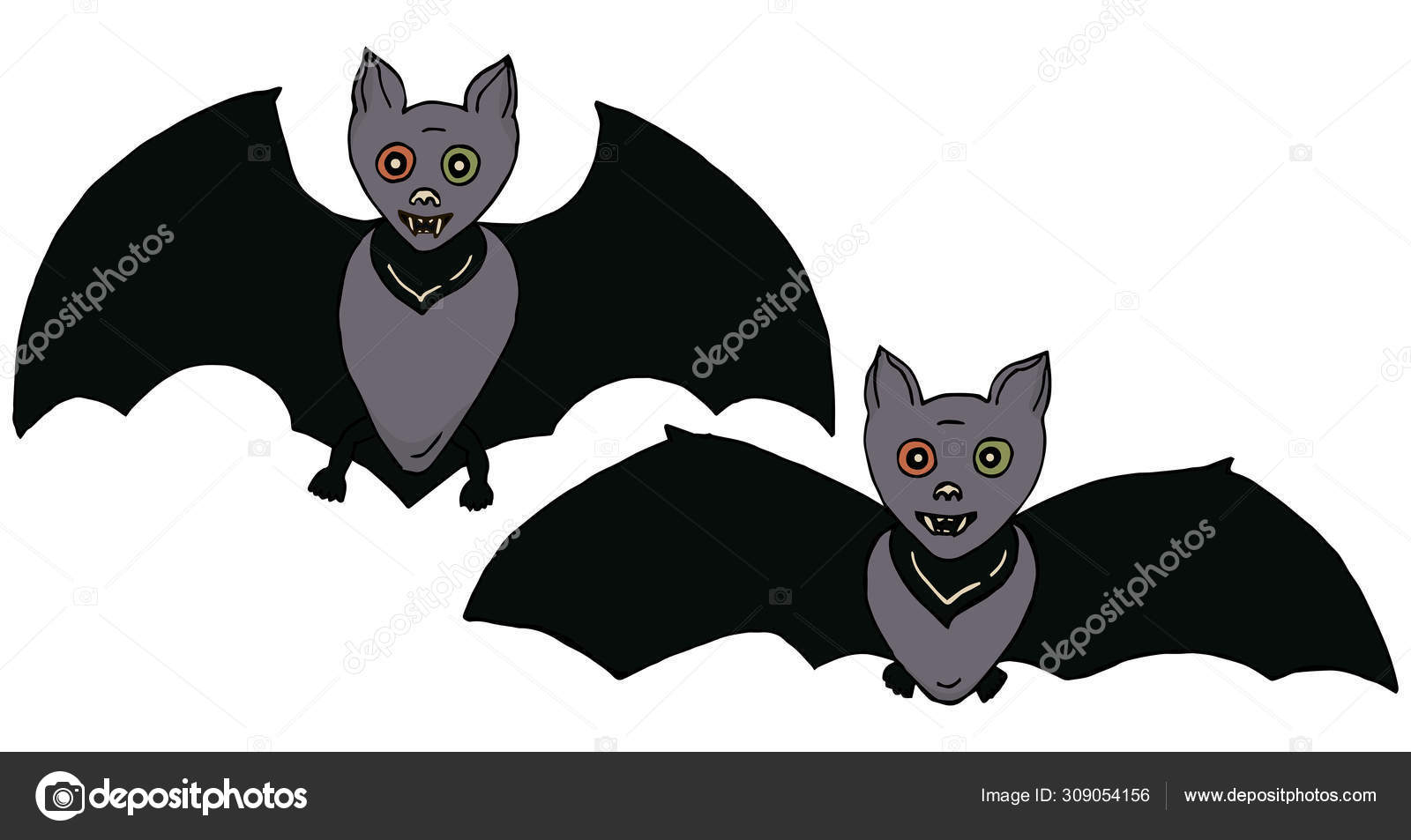 Two hand-drawn bats on a white background. Decorative element for ...