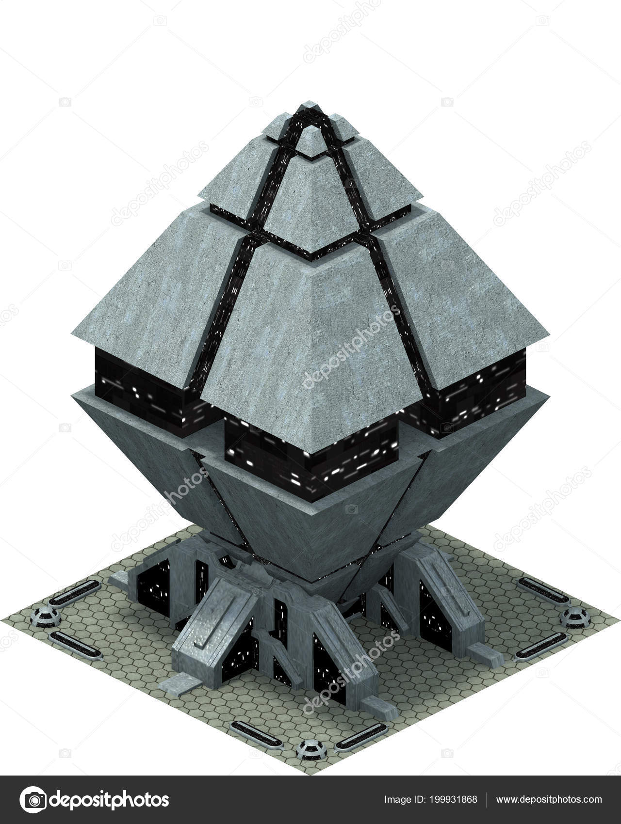 Isometric futuristic sci-fi architecture, future city building. 3D ...