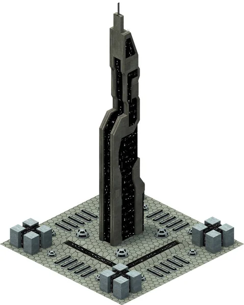 Isometric futuristic sci-fi architecture, impressive docking ...