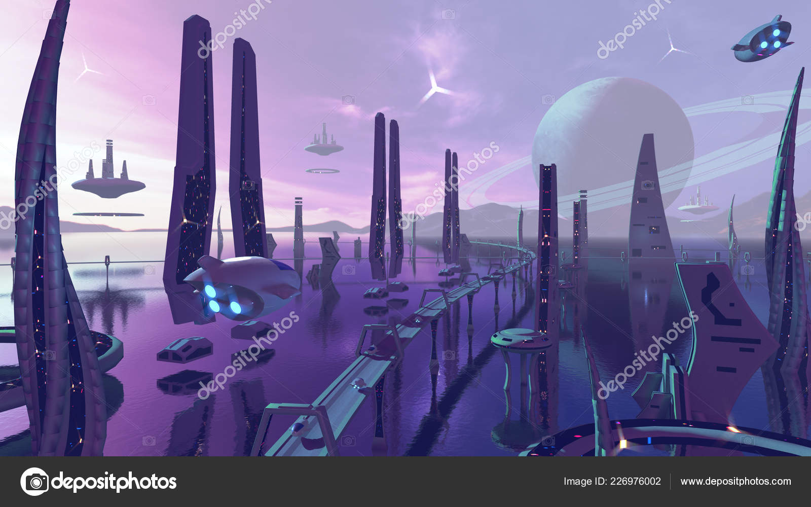 Rendering Futuristic City Architecture Galaxy Has Modern Buildings ...