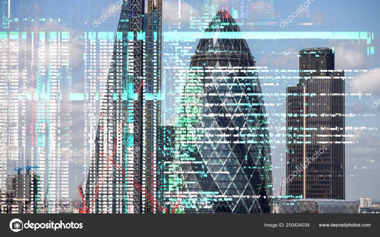 London City Skyline Data Computer Programming Information Overlayed ...