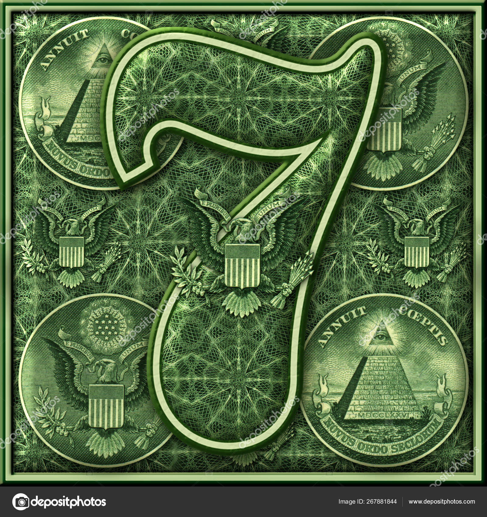 Number Seven presented with an Illuminated Money Theme — Stock Photo ...