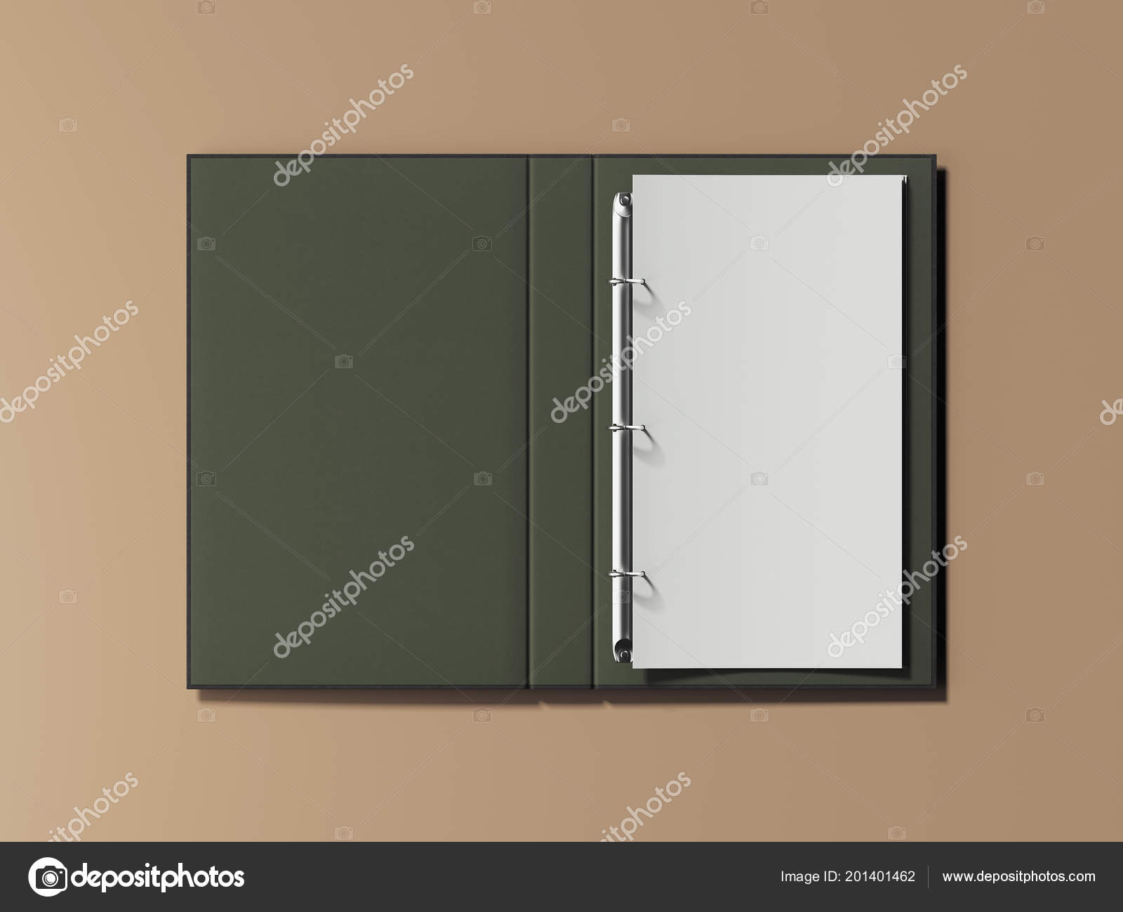 Opened folder and paper sheet on light brown background, 3d rendering ...