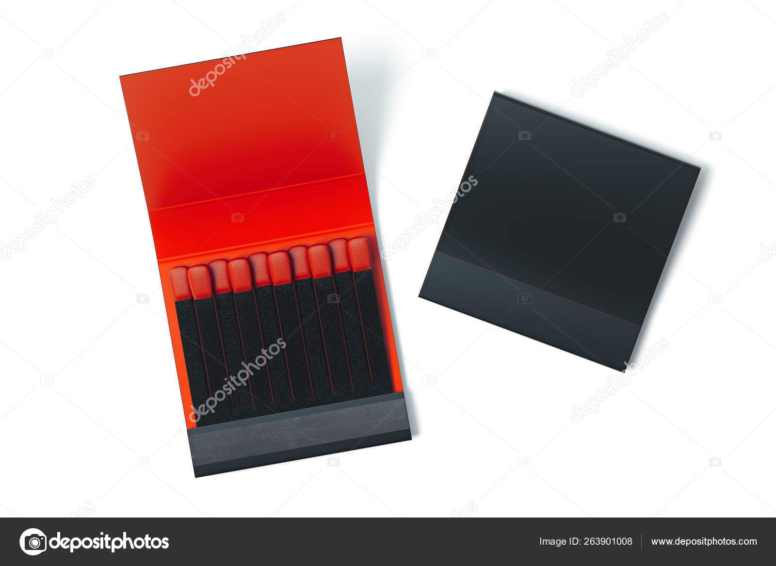 Black blank Matchbox with matches on white background. 3d rendering ...