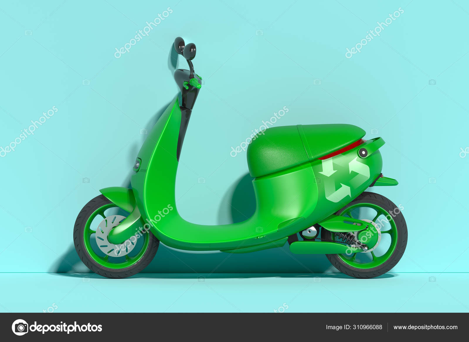 Green Electric scooter moped. eco alternative transport concept. 3d ...