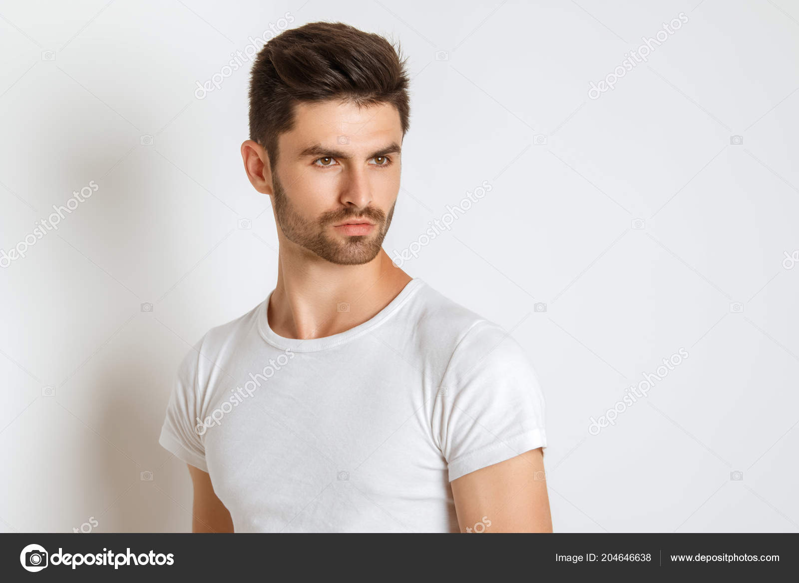 Strong Face Male Model Casual Style White Sirt Jeans White Stock Photo ...