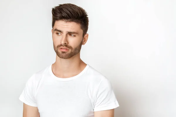 Strong Face Male Model Casual Style White Sirt Jeans White Stock Photo ...