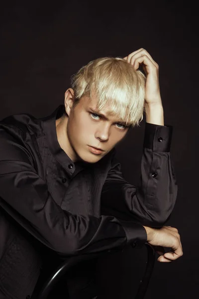 Strong Stripped Muscle Male Model Casual Black Look Black Isolated ...