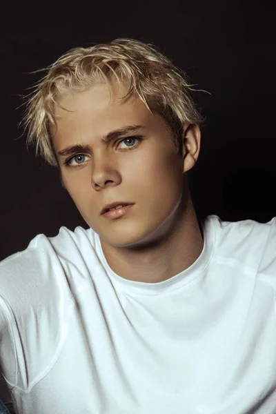 Strong Stripped Muscle Male Model Casual Black Look Black Isolated ...