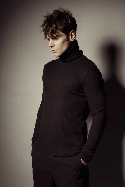 Strong Stripped Muscle Male Model Casual Look Black Leather Jacket ...