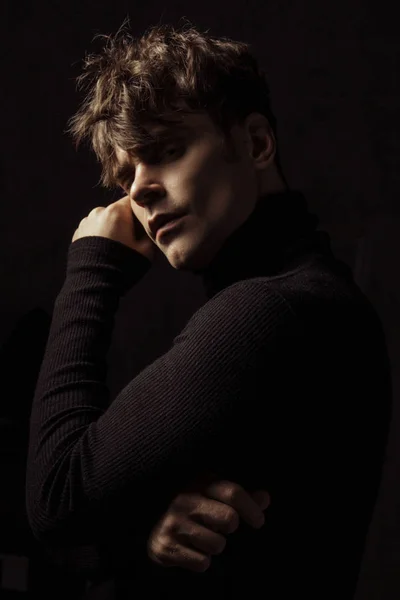 Strong Stripped Muscle Male Model Casual Look Black Leather Jacket ...