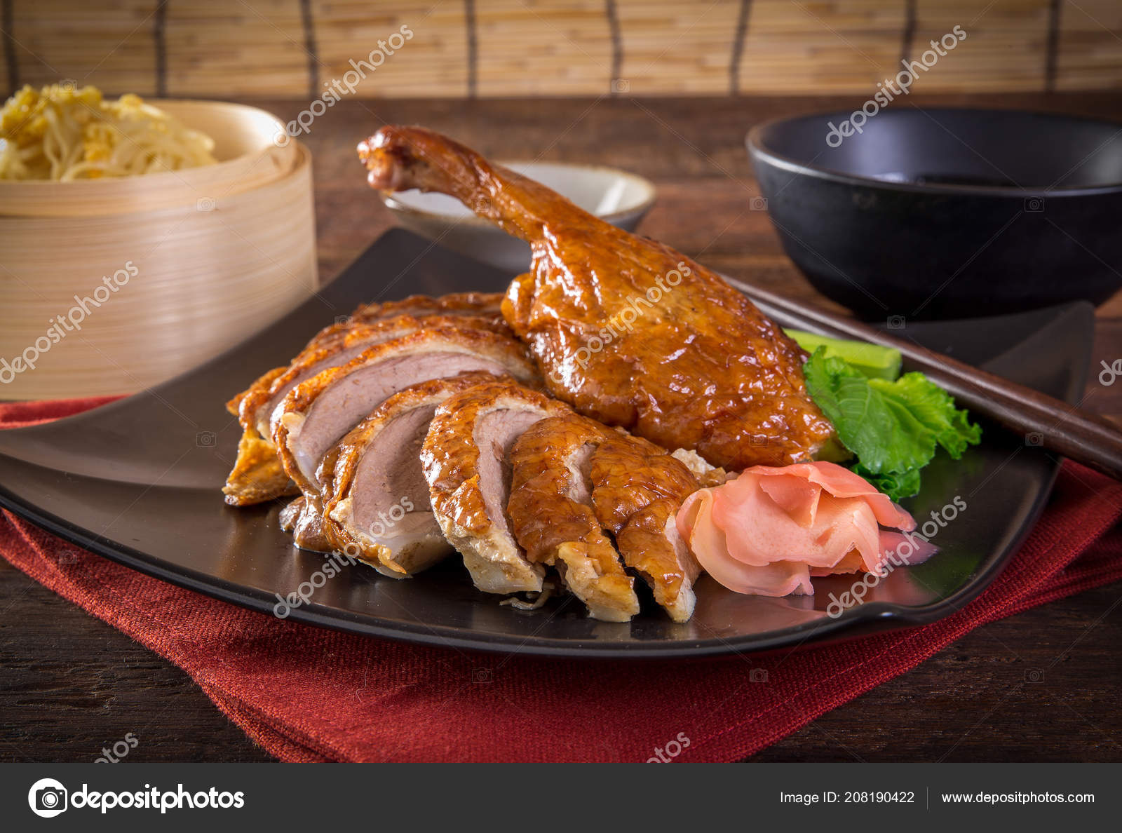 Roasted Duck Wooden Table Background Stock Photo by ©Chaded 208190422