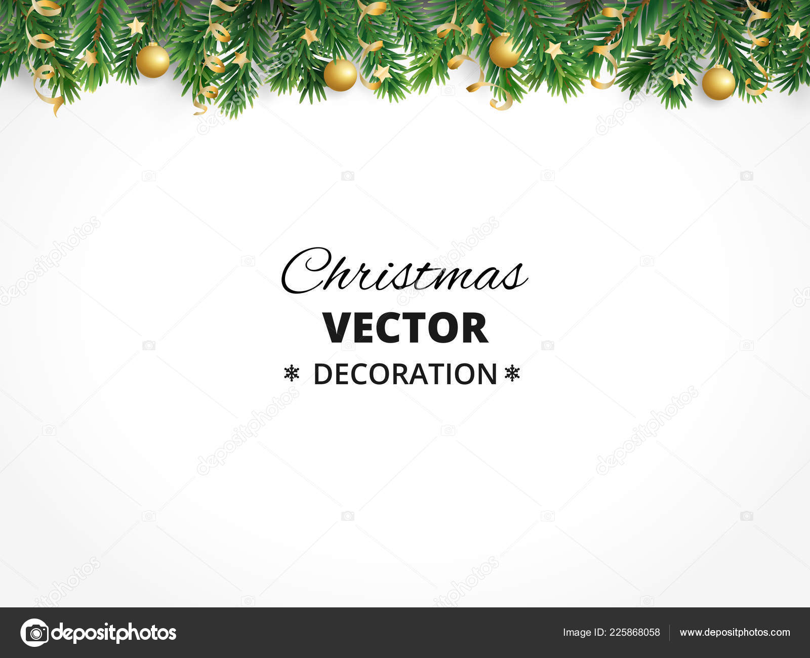 Winter holiday background. Border with Christmas tree branches. Garland, frame with hanging ...