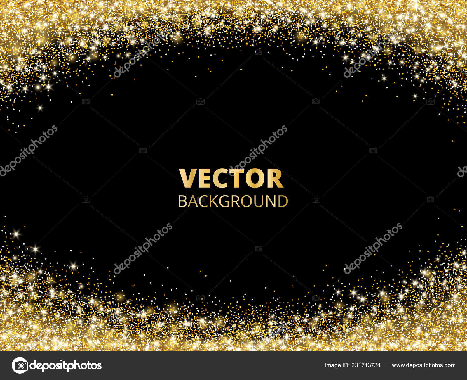 Sparkling glitter border, frame. Falling golden dust on black ...