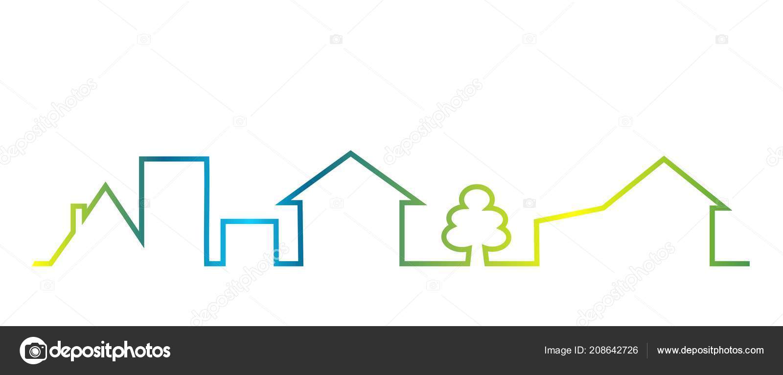 Cityscape Colored Outline Houses Tree Vector Icon Stock Vector Image by ...
