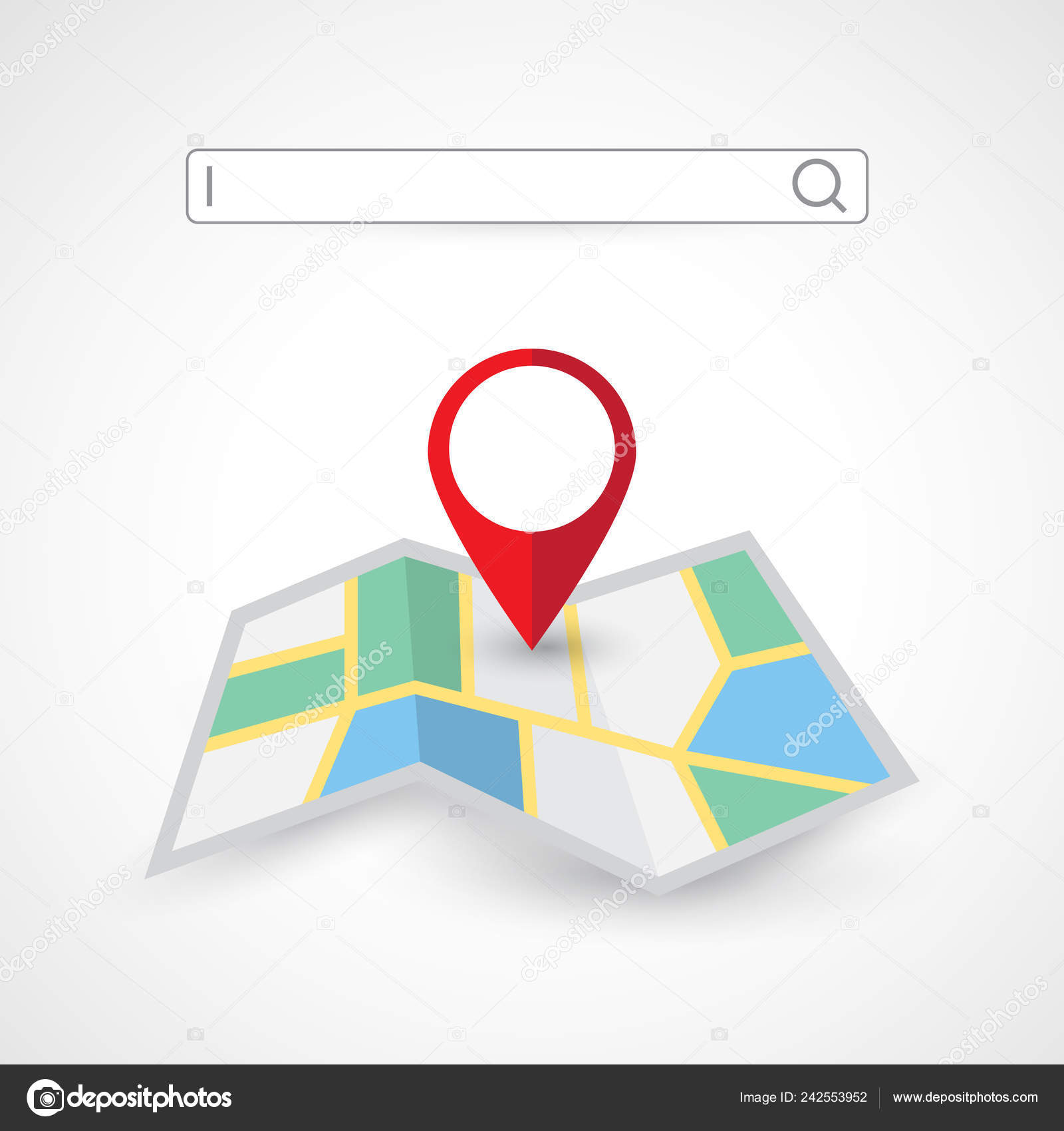 Location Search Folded Map Navigation Red Color Point Markers Design ...