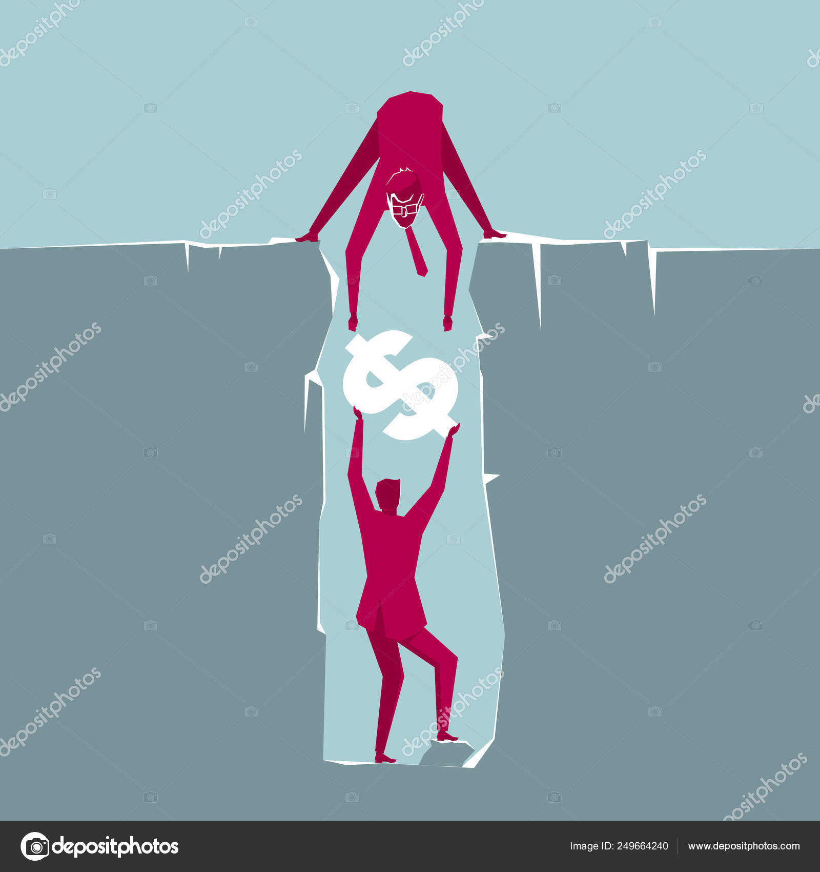 Teamwork Mining Wealth Isolated Blue Background Stock Vector Image by ...