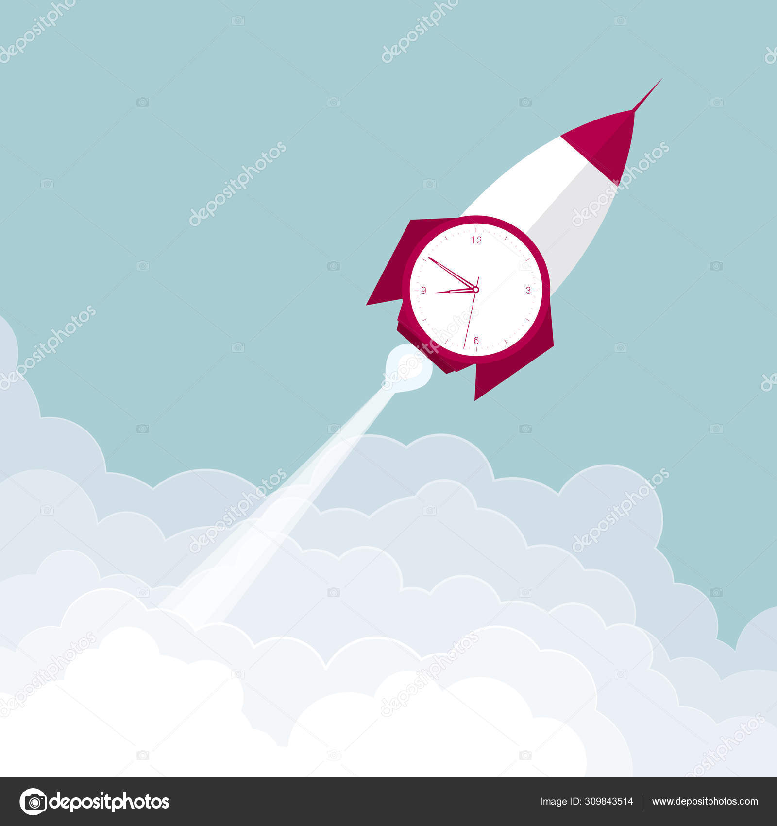 Rocket Launch Time Isolated Blue Background Stock Vector Image by ...