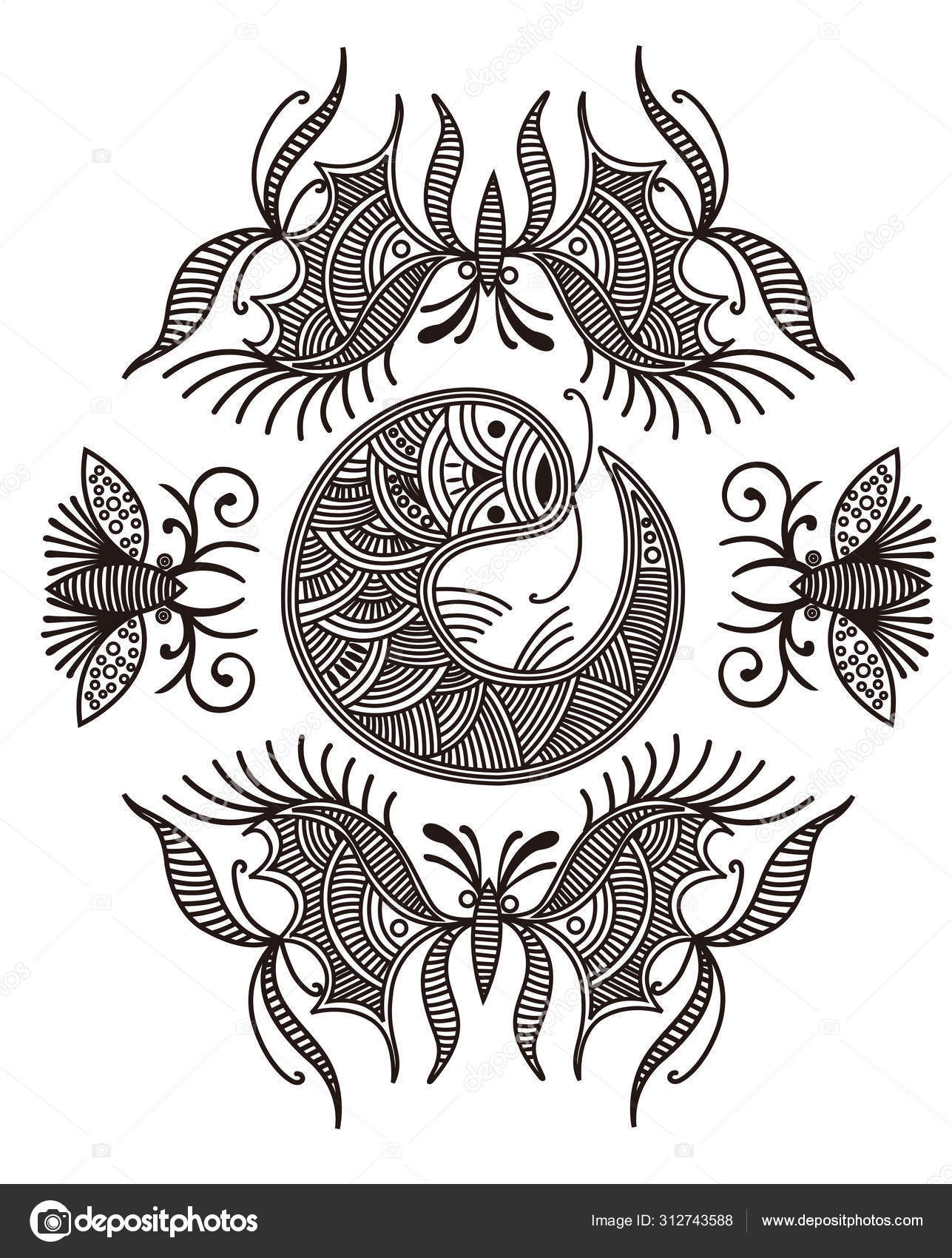 Abstract Fish Pattern Design Background White ⬇ Vector Image by ...