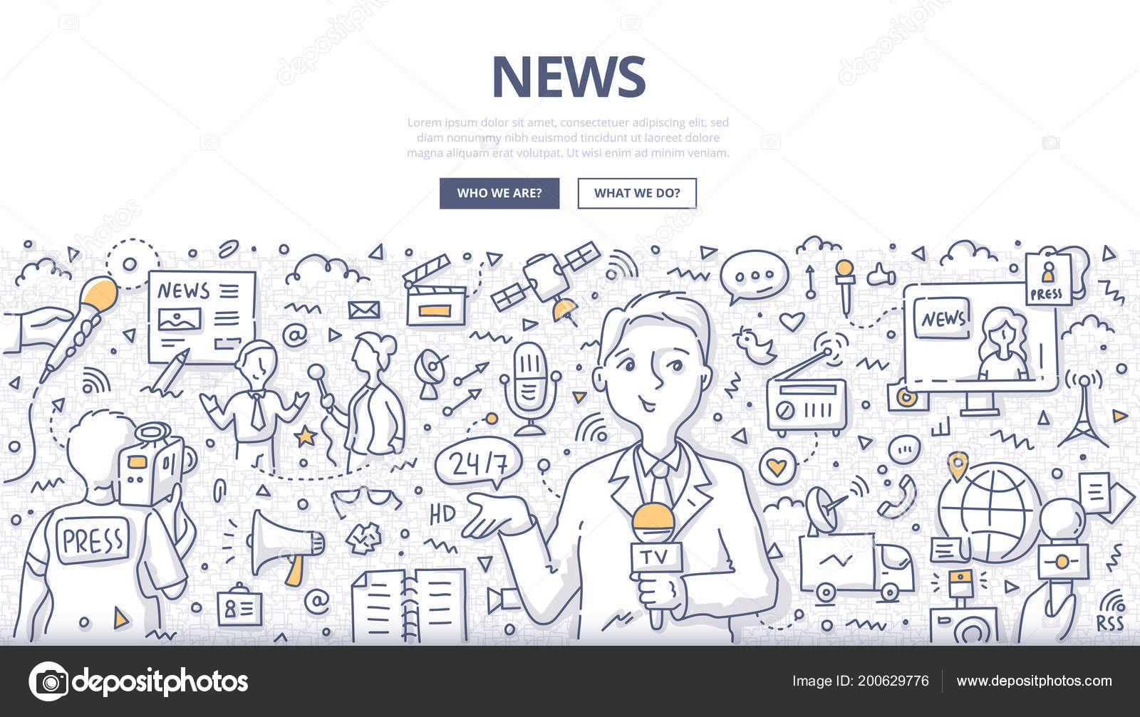 Doodle Vector Illustration Reporter Broadcasting News Concept Live News ...