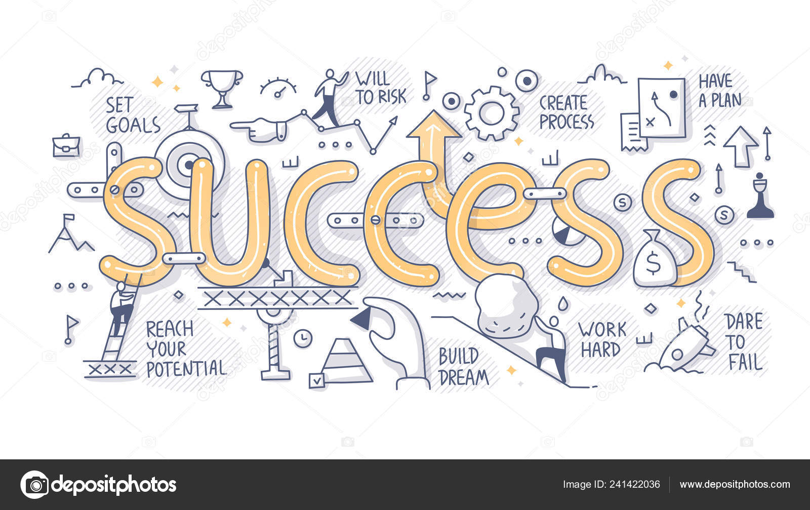 Concept Success Various Components Successful Outcome Hand Drawn Doodle ...