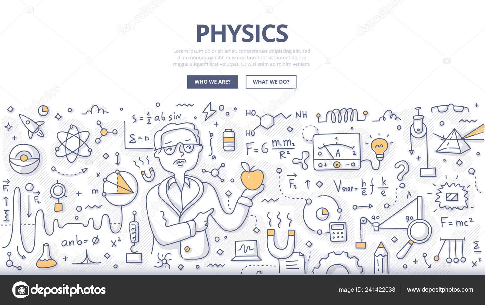 Doodle Vector Concept Physicist Apple Hand Explaining Fundamental Laws ...
