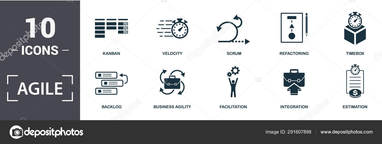 Agile icon set. Contain filled flat Backlog ,Business Agility ...