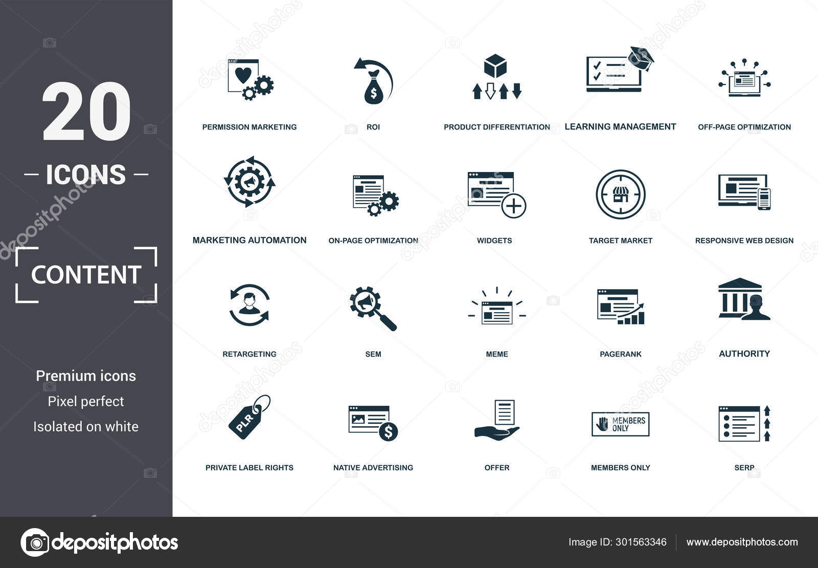 Content icon set. Contain filled flat members only, native advertising ... Content icon set. Contain filled flat members only, native advertising ...