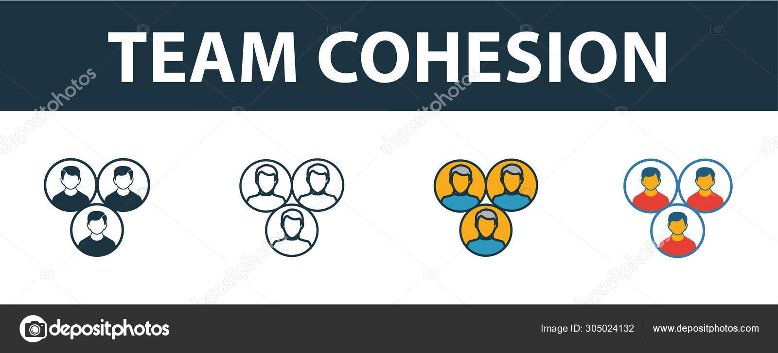 Team Cohesion icon set. Four elements in diferent styles from project ...
