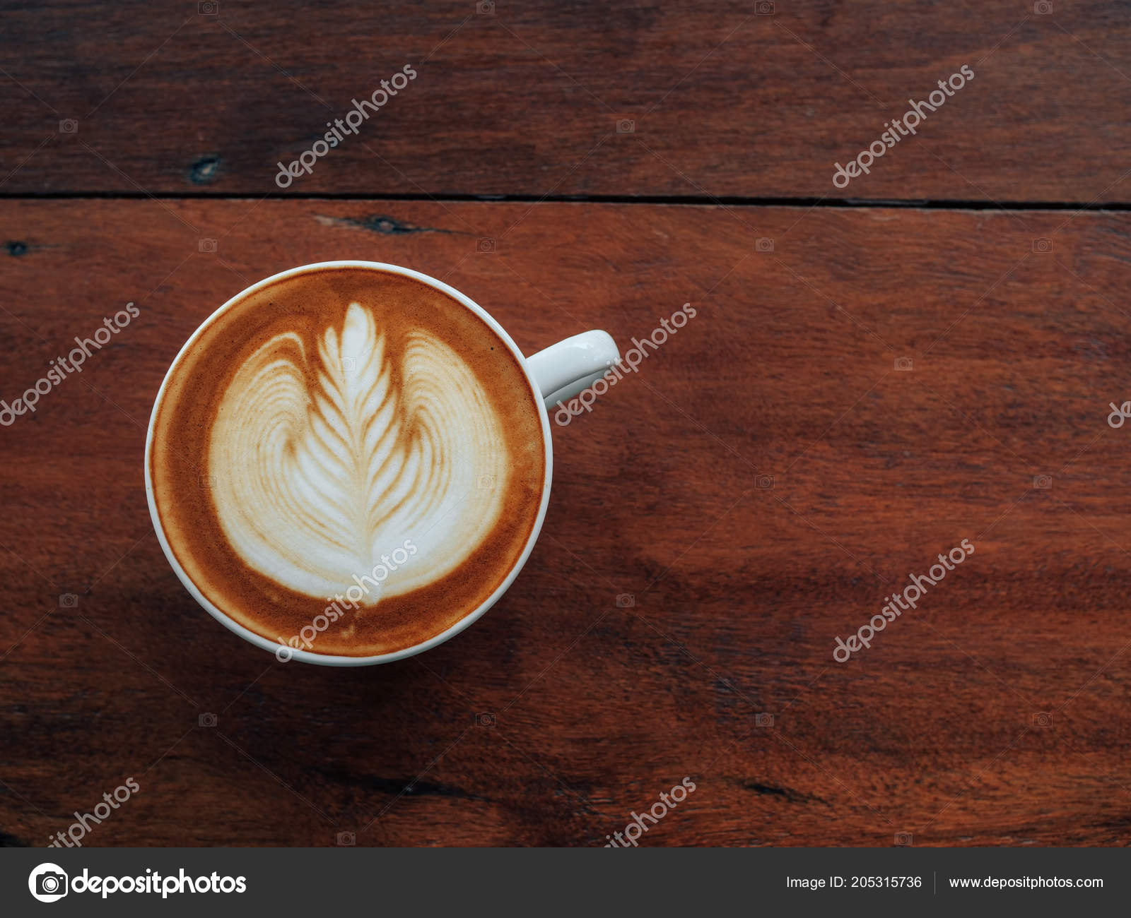 Top View Coffee Latte Art Wooden Table Background Stock Photo by ...