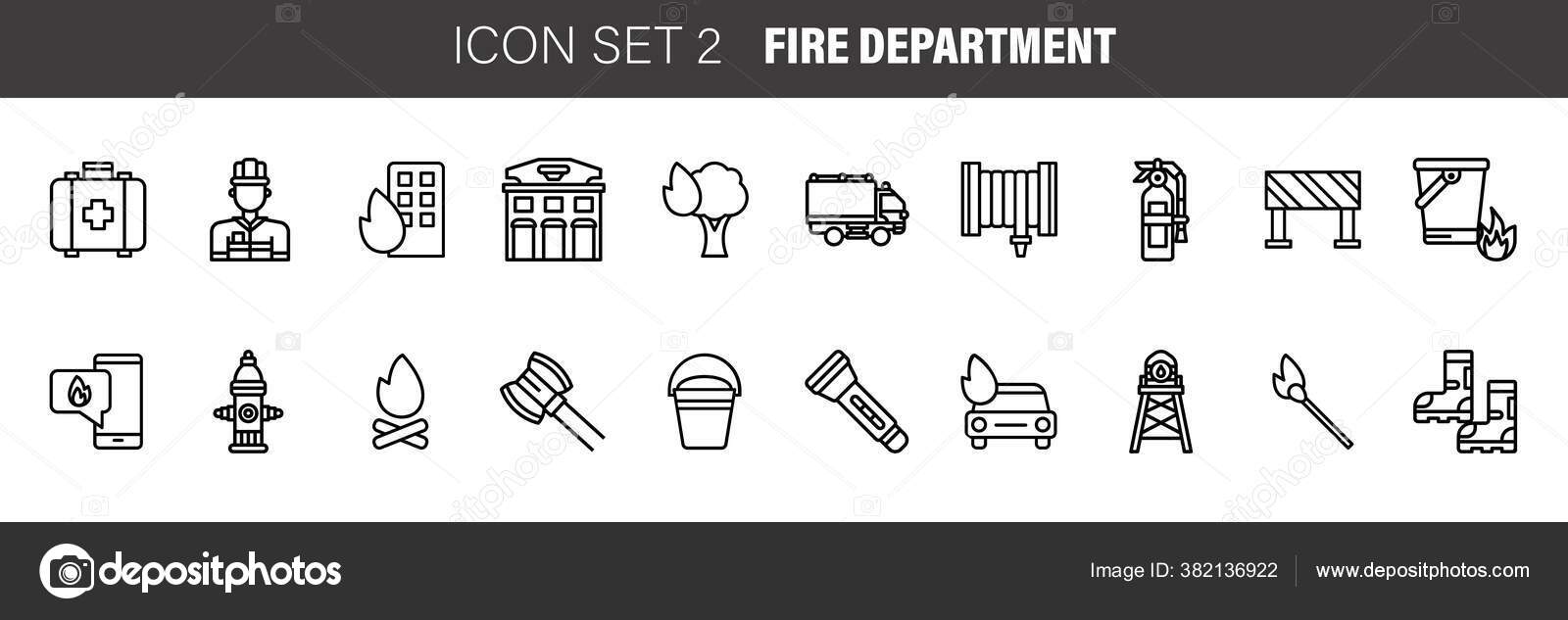 Firefighting Thin Line Style Icon Set Vector Illustration — Stock ...