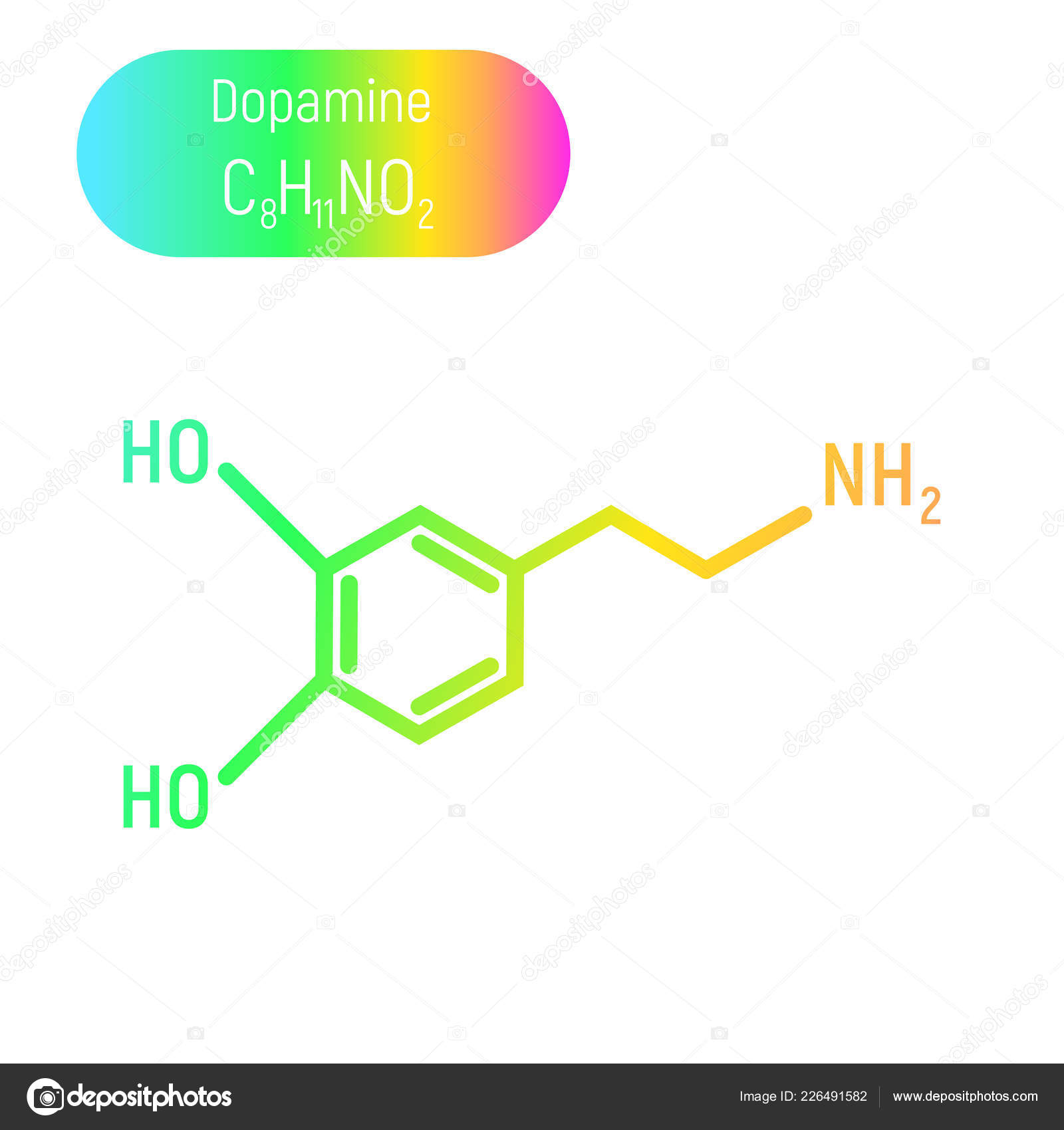 Neon Gradient Dopamine Molecula White Background Chemical Formula ...
