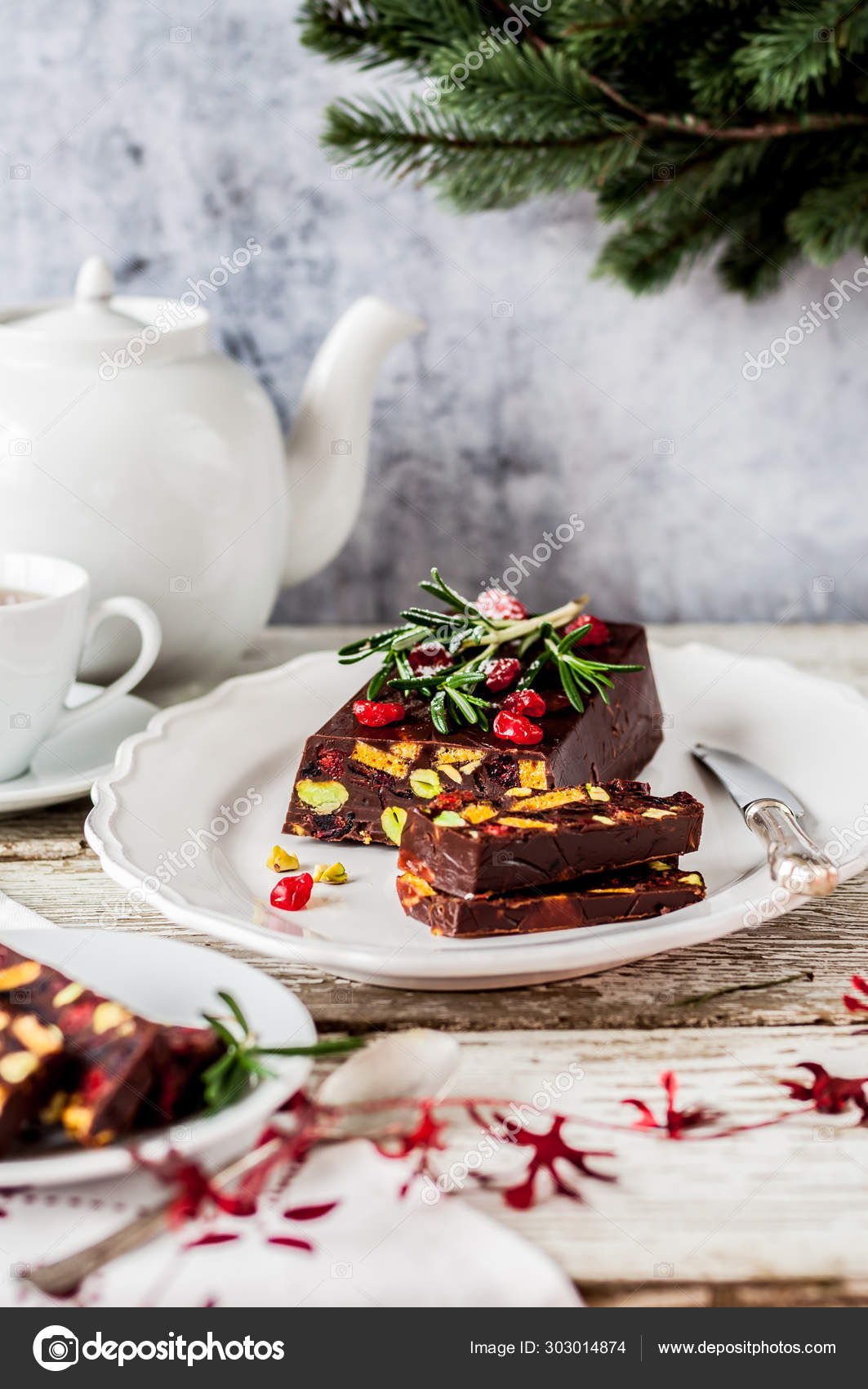 Christmas Chocolate Mosaic Cake — Stock Photo © dolphy_tv #303014874