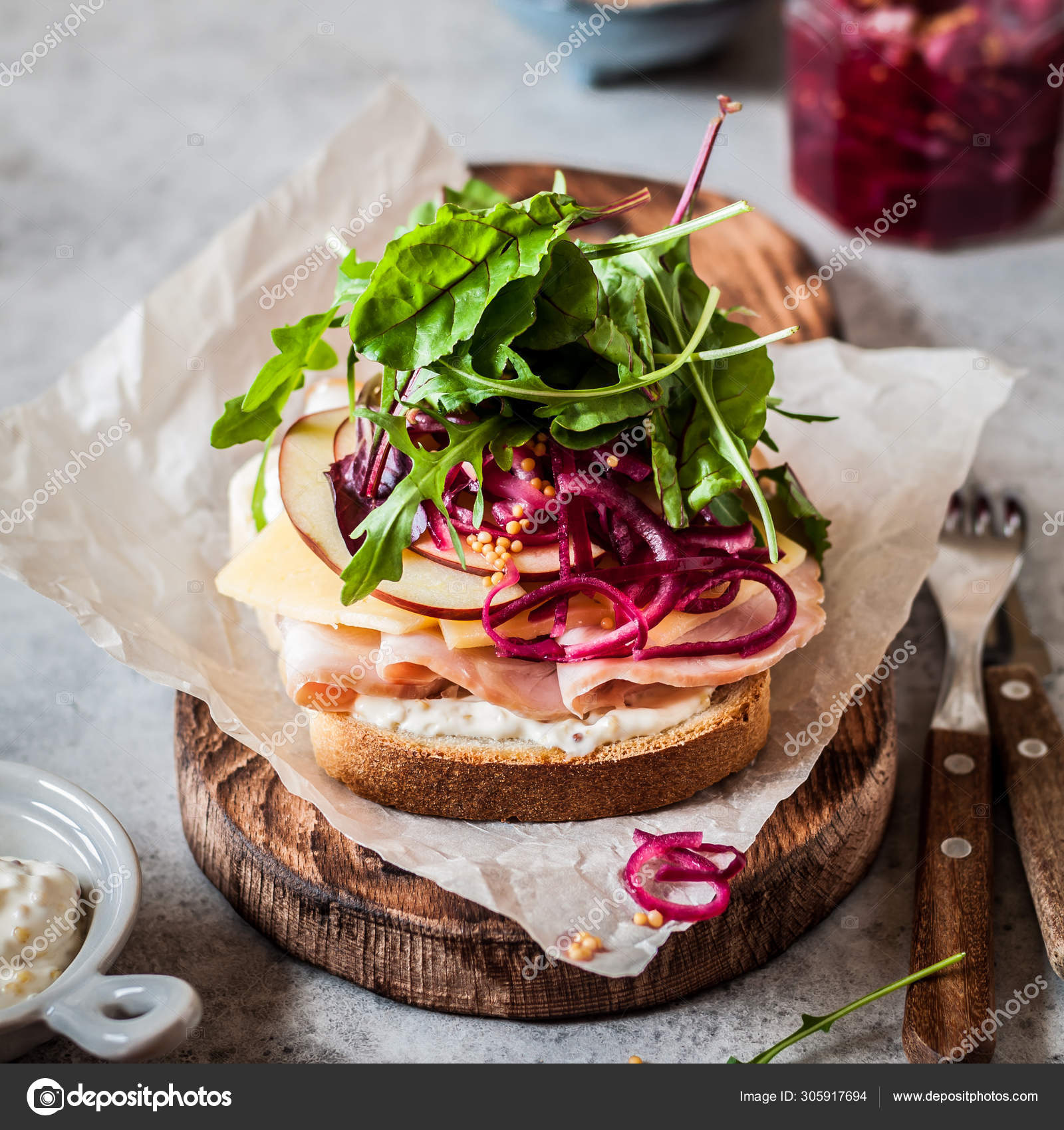 Ham and Pickeled Red Onion Open Sandwich — Stock Photo © dolphy_tv ...