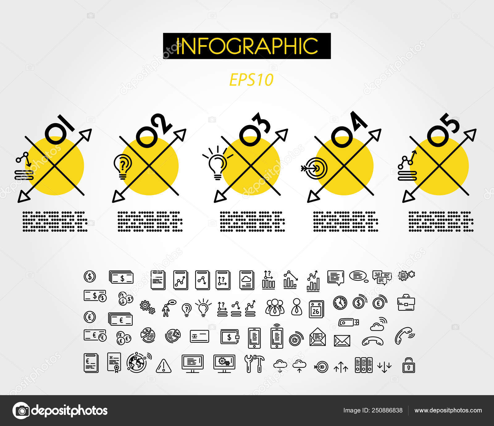 Yellow linear infographic crosses with icons Stock Vector by ...