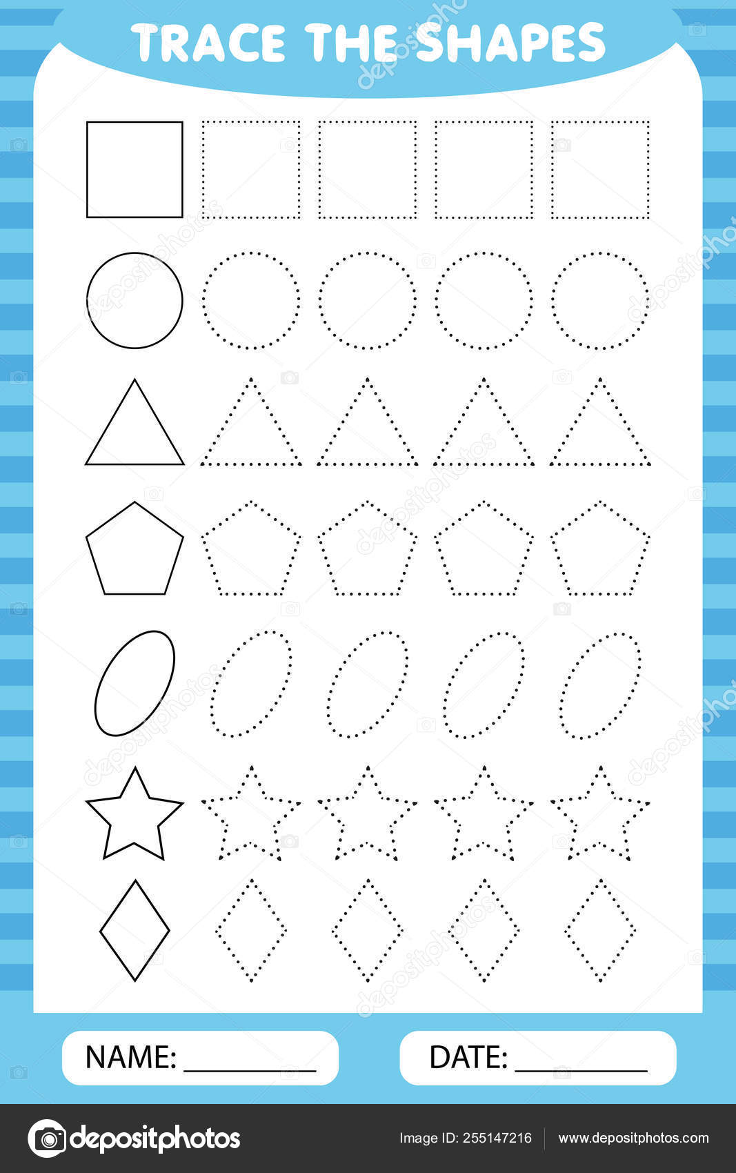 Trace the geometric shapes around the contour. learning for children ...