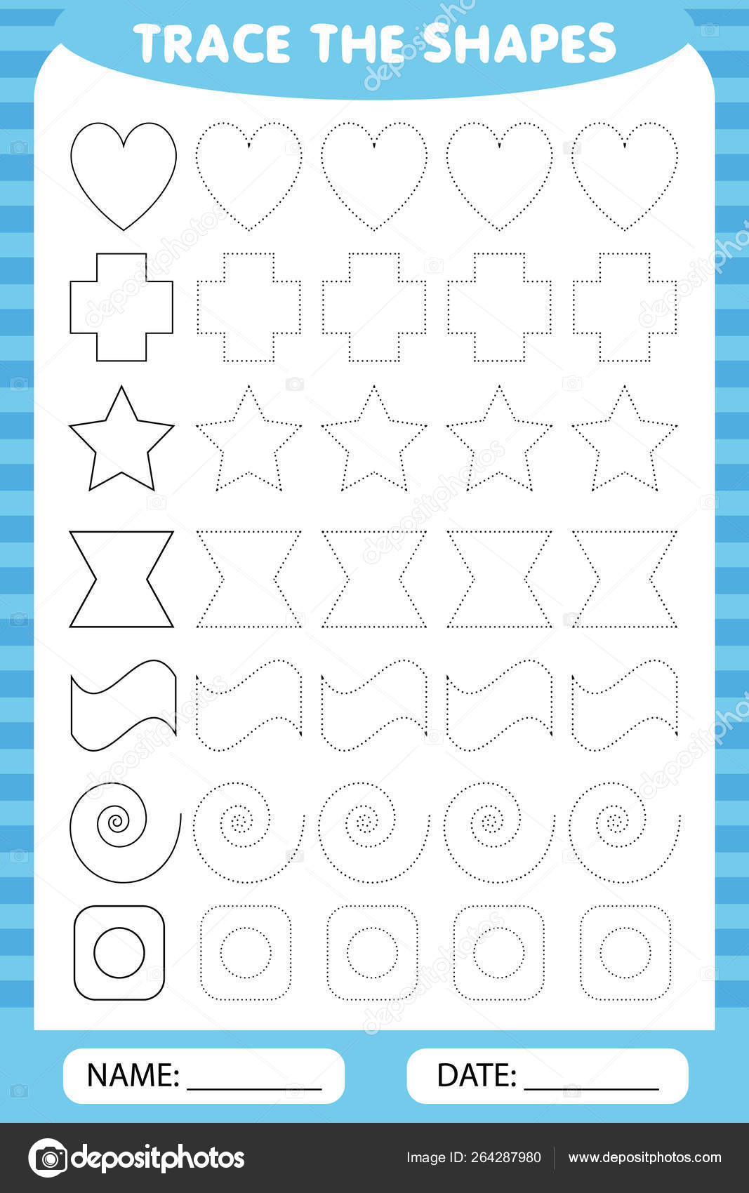 Trace the geometric shapes around the contour. learning for children ...