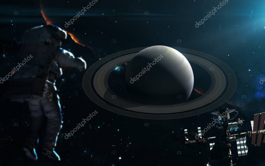 Planeta Saturno en luz azul. Sistema solar. Arte de ciencia ficción ...