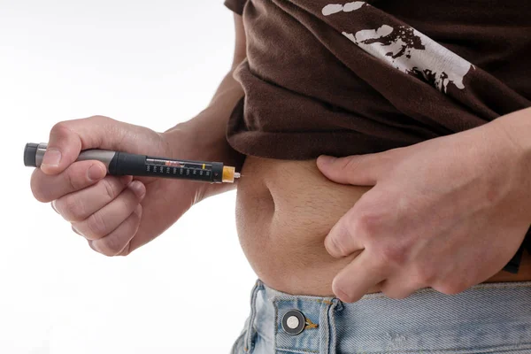 Male Injecting Insulin Stomach Abdomen Isolated White Background Stock ...