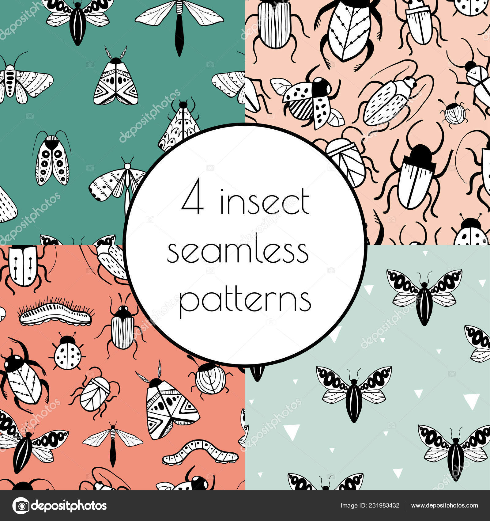 Set with 4 seamless patterns with insects Stock Vector Image by ...