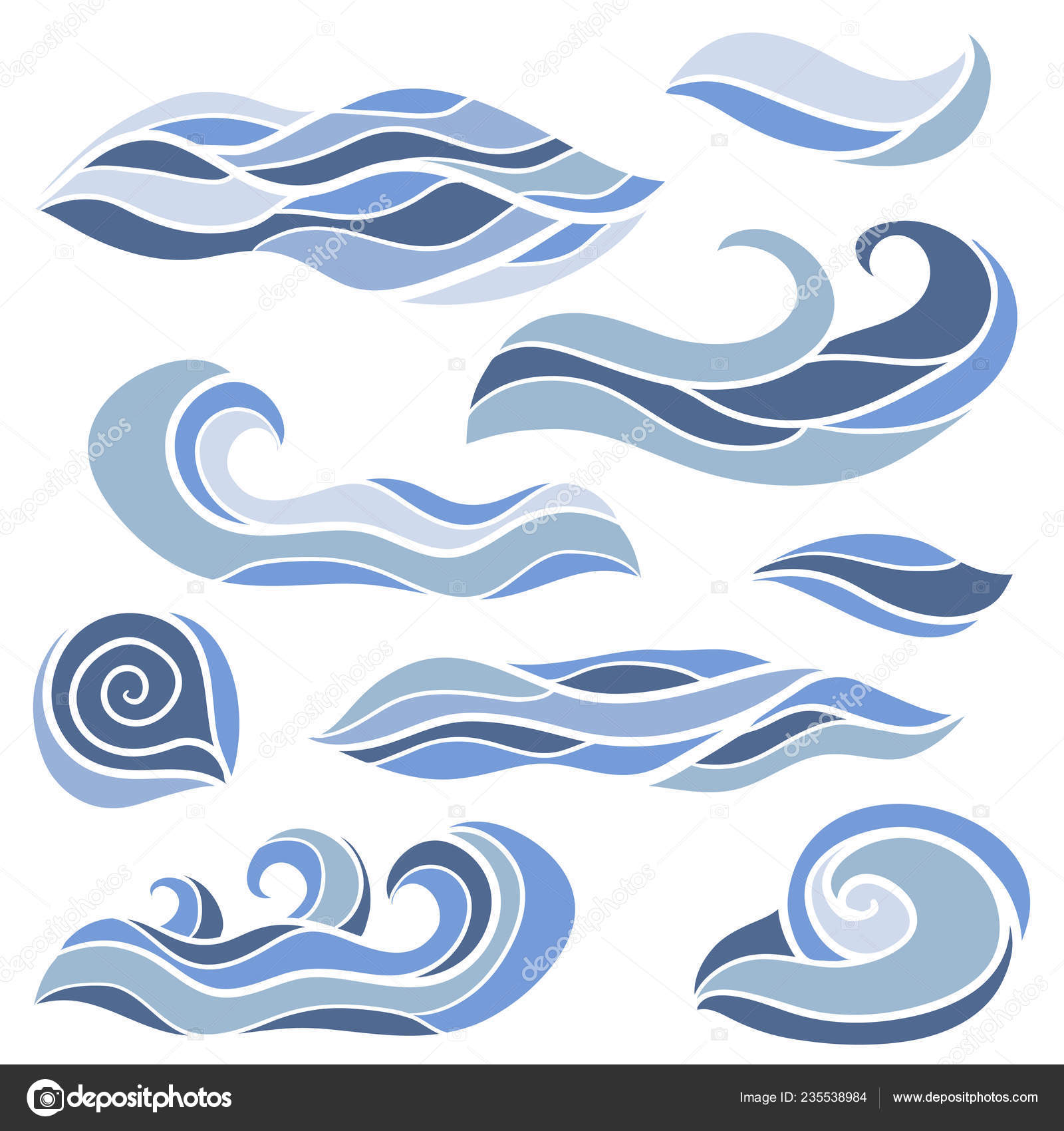 Stylized waves set Stock Vector Image by ©lenanikolaeva #235538984