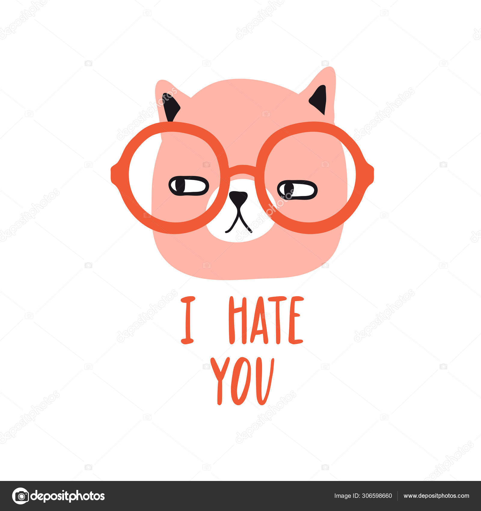 ¡Te odio! Gato gruñón divertido con gafas vector, gráfico vectorial ...