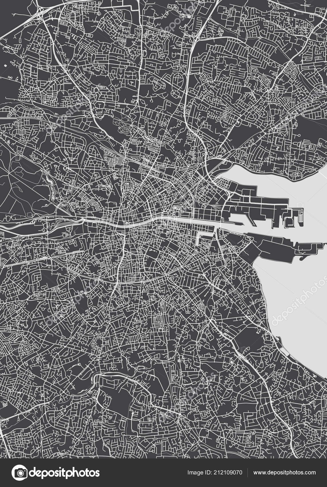 Monocromo Ciudad Plan Detallado Dublín Vector de stock por ©Max_776 212109070
