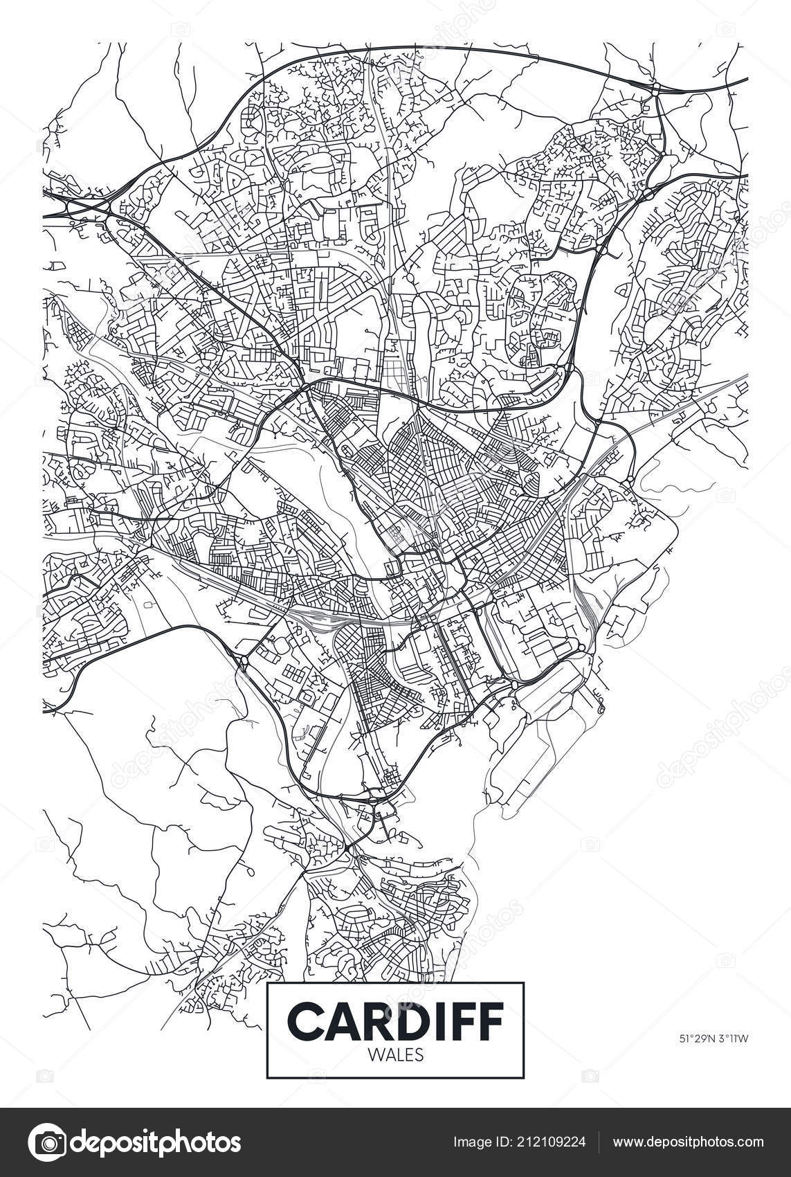 Vector Poster Detailed City Map Cardiff Stock Vector, Royalty Free ...