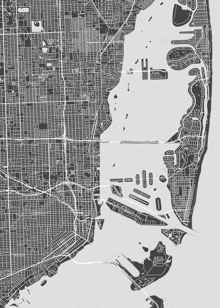 Mapa de la ciudad Miami, plano detallado monocromo, ilustración ...