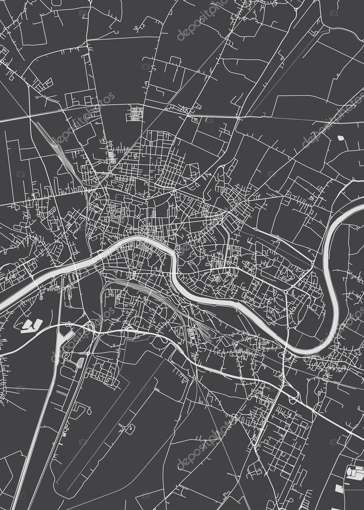 Mapa de la ciudad Pisa, plano detallado monocromo, ilustración ...